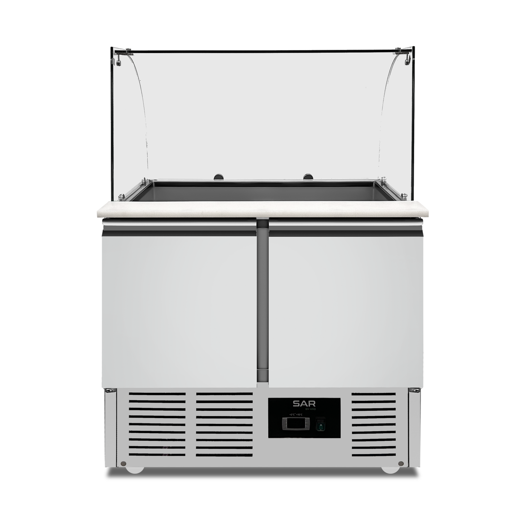 KRD Saladette Glass top 900x700x970mm 2 doors THS900CG