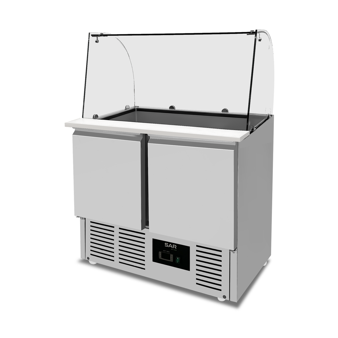 KRD Saladette Glass top 900x700x970mm 2 doors THS900CG