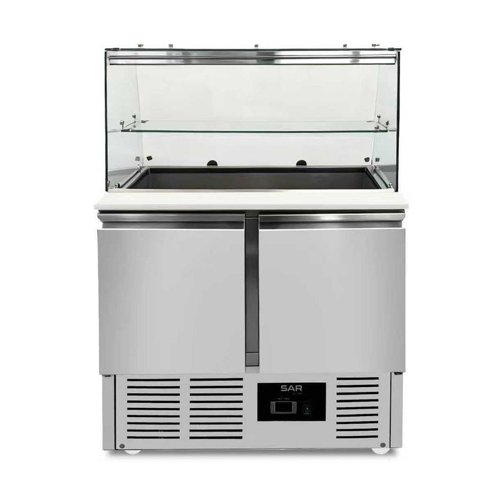 KRD 2 Door Saladette Counter Fridge with Chopping Board & Glass Top TH