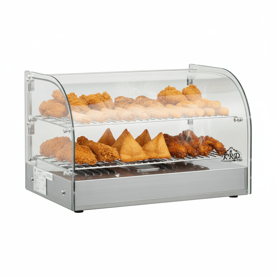 2 Tier Curved Front Heated Display Case 45 Litres Countertop | KRD XCR45L