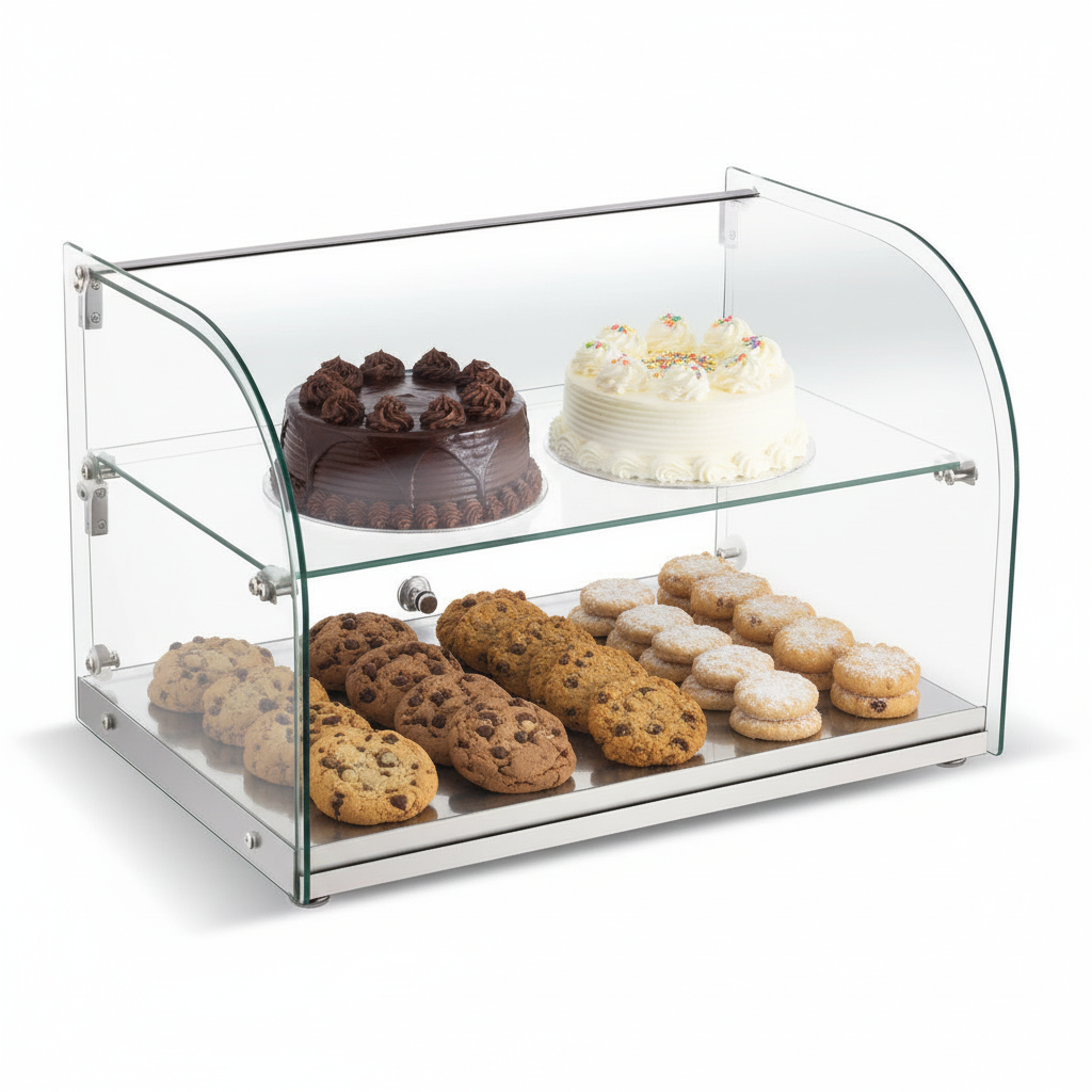 KRD Neutral Display Case Curved 2 Tier 555x380x368mm Stainless steel f