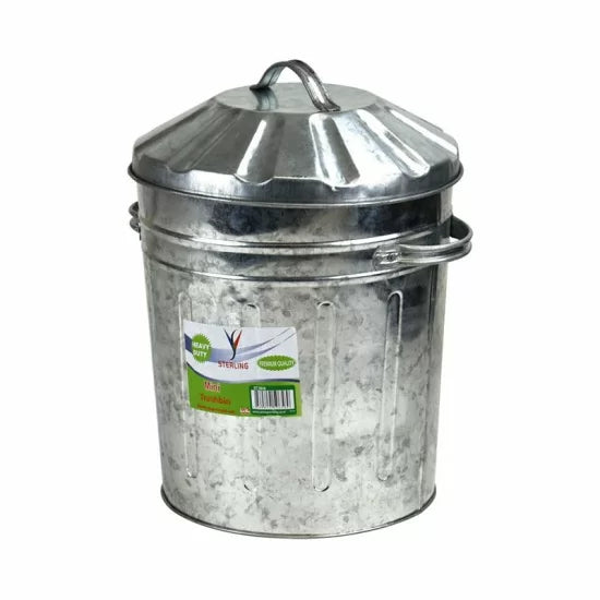 15L Small Round Galvanised Metal Dust Bin Recycling Waste Rubbish